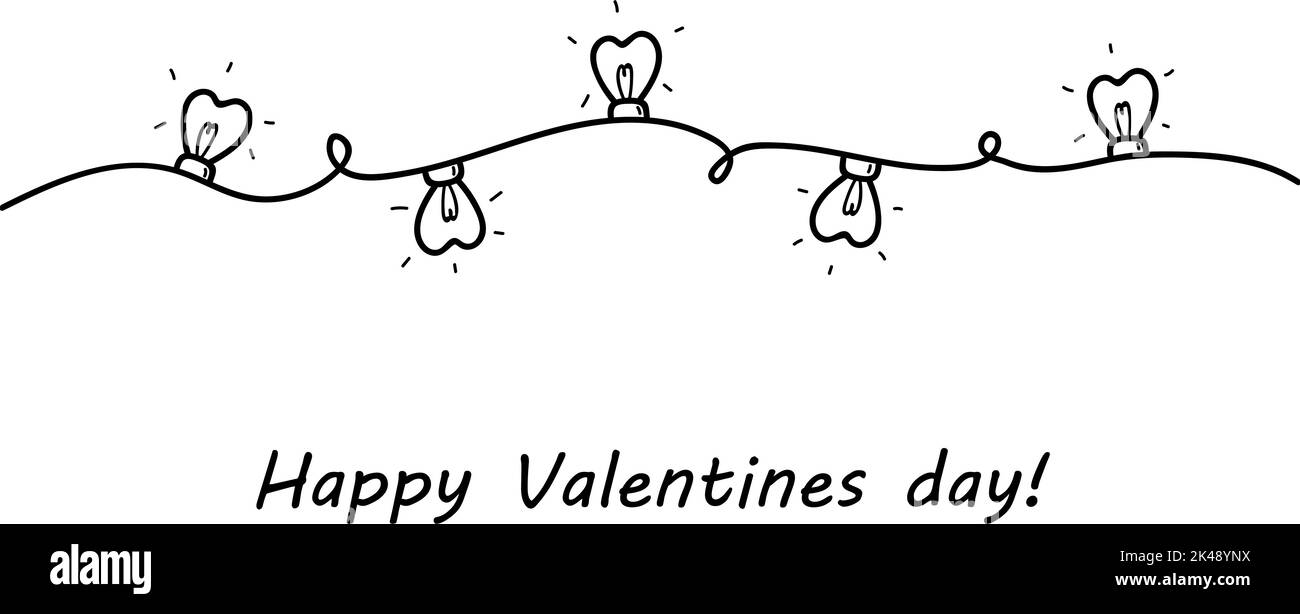 Valentines day greeting card with heart lights in black and white. Cute ...