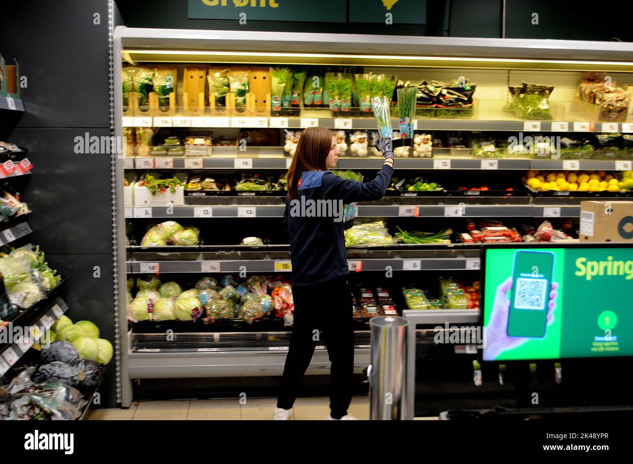Copenhagen /Denmark/01 October 2022/ Grocery shoppers at grocery store ...