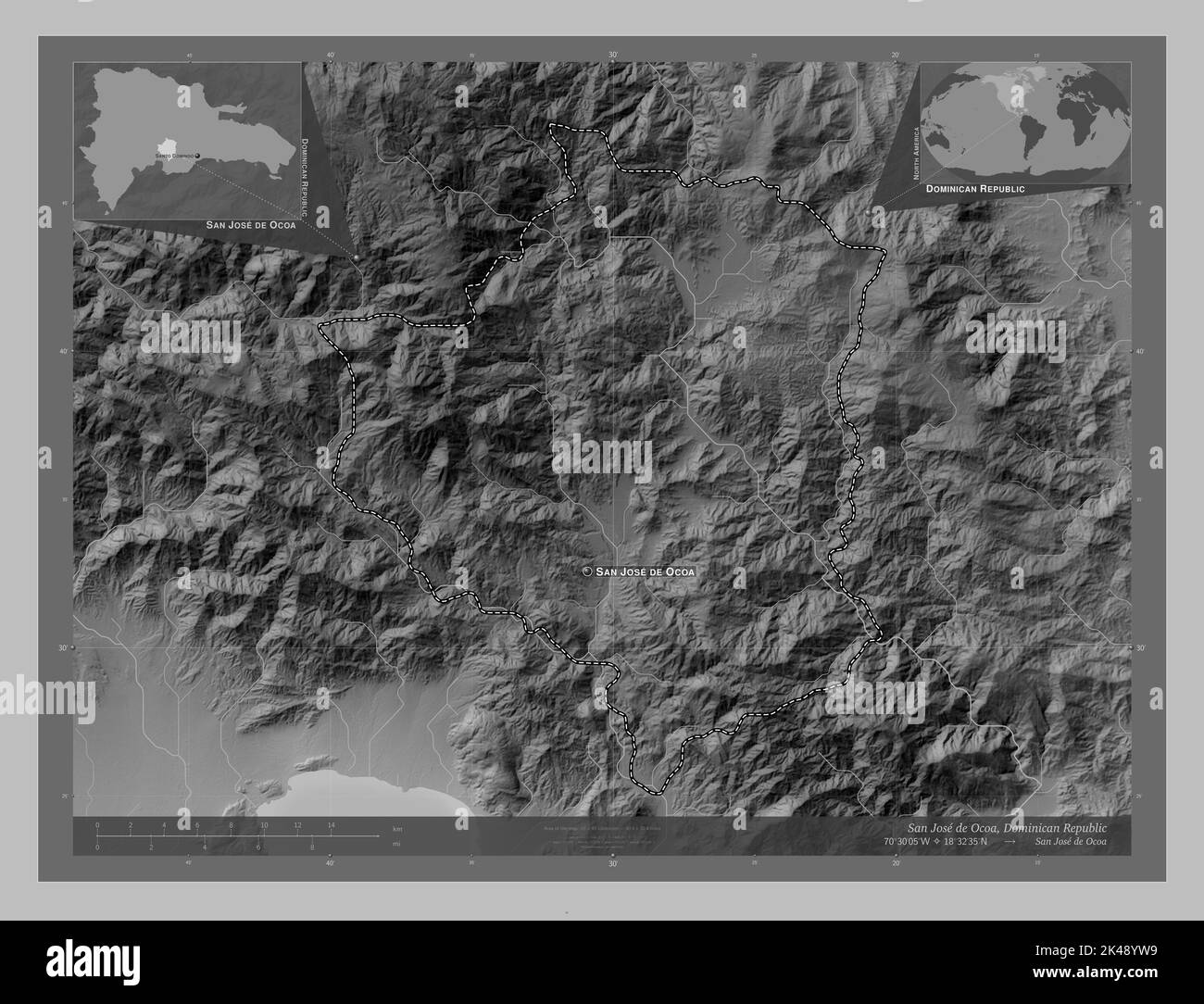 San Jose de Ocoa, province of Dominican Republic. Grayscale elevation ...