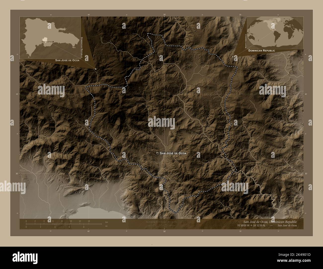 San Jose de Ocoa, province of Dominican Republic. Elevation map colored ...