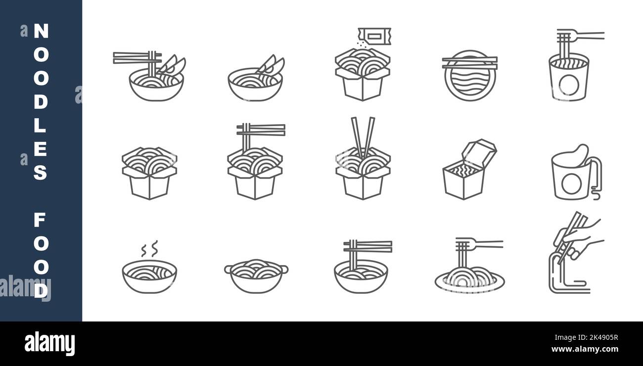 Noodles food line icons set. linear style symbols collection, outline ...