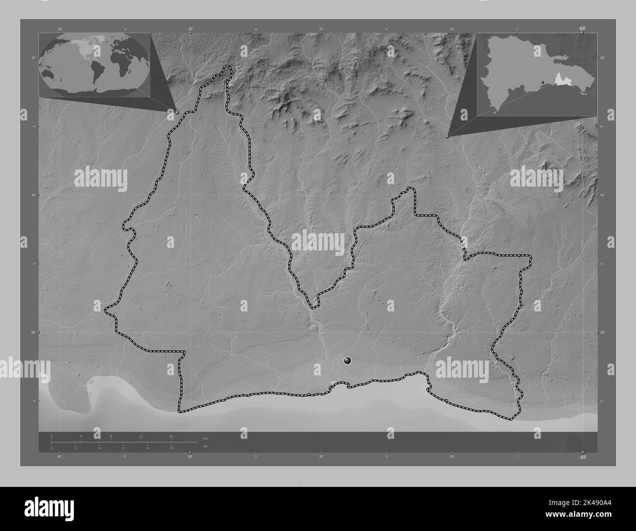 San Pedro de Macoris, province of Dominican Republic. Grayscale ...