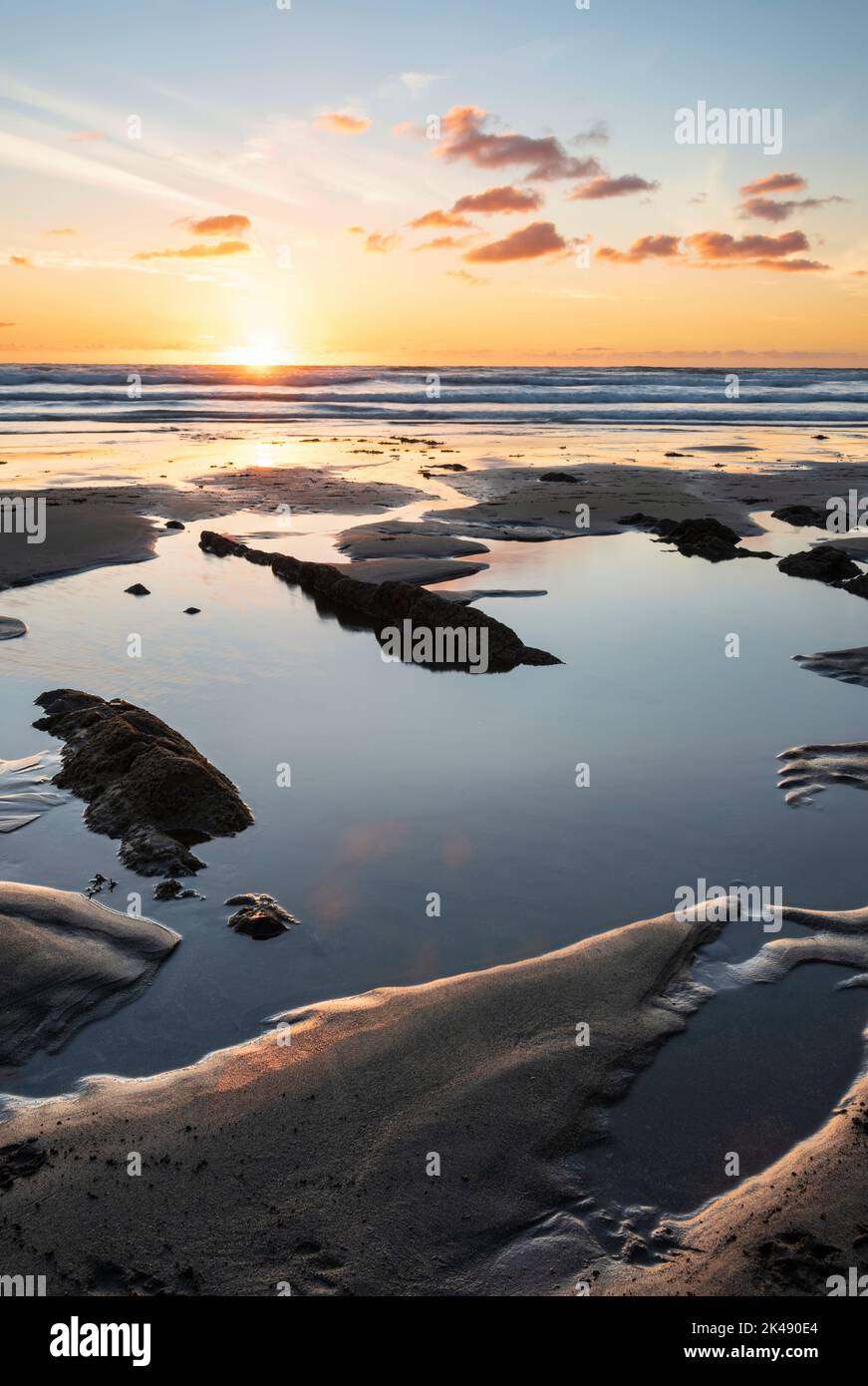 Beautiful Summer sunset landscape image of Widemouth Bay in Devon ...