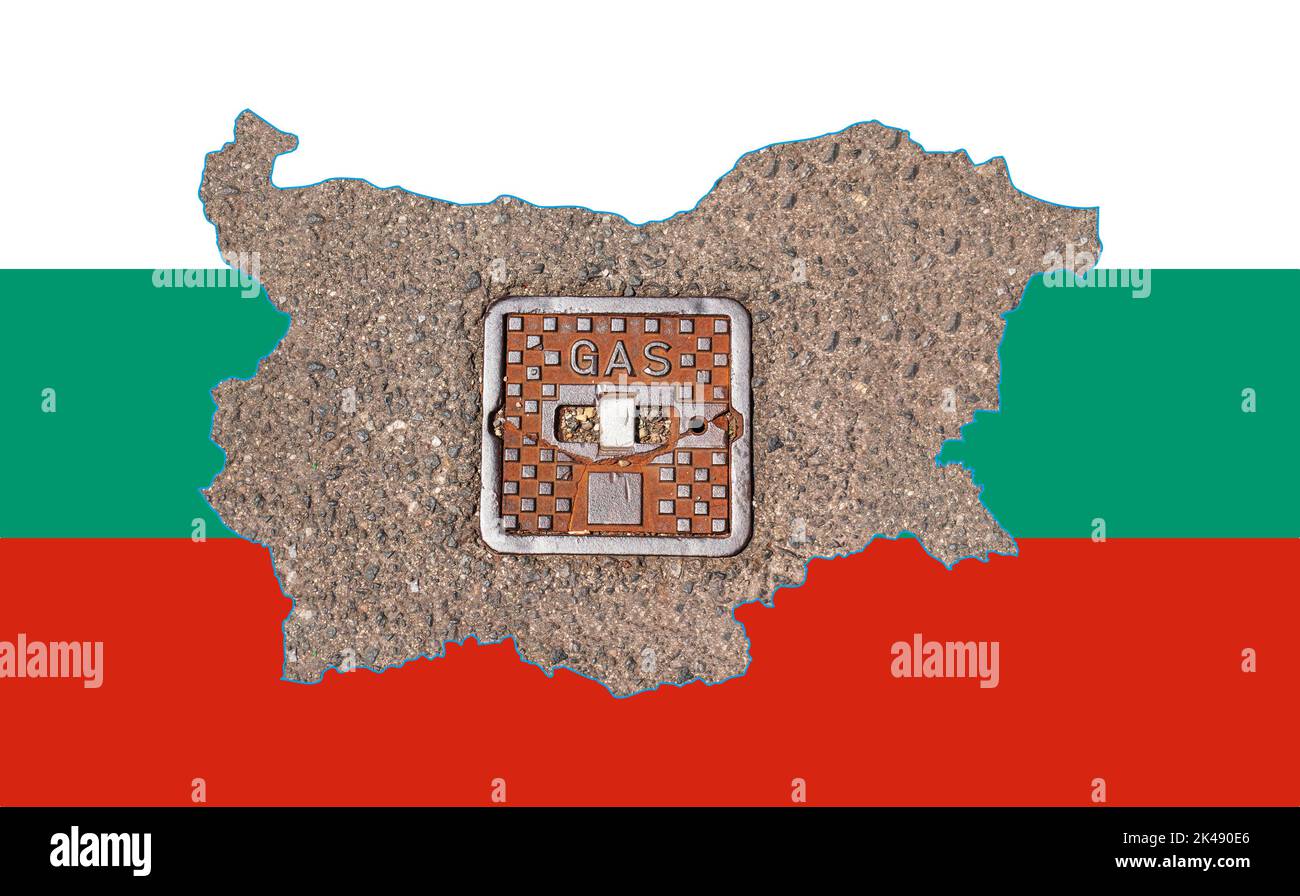 Outline map of Bulgaria with the image of the national flag. Manhole ...
