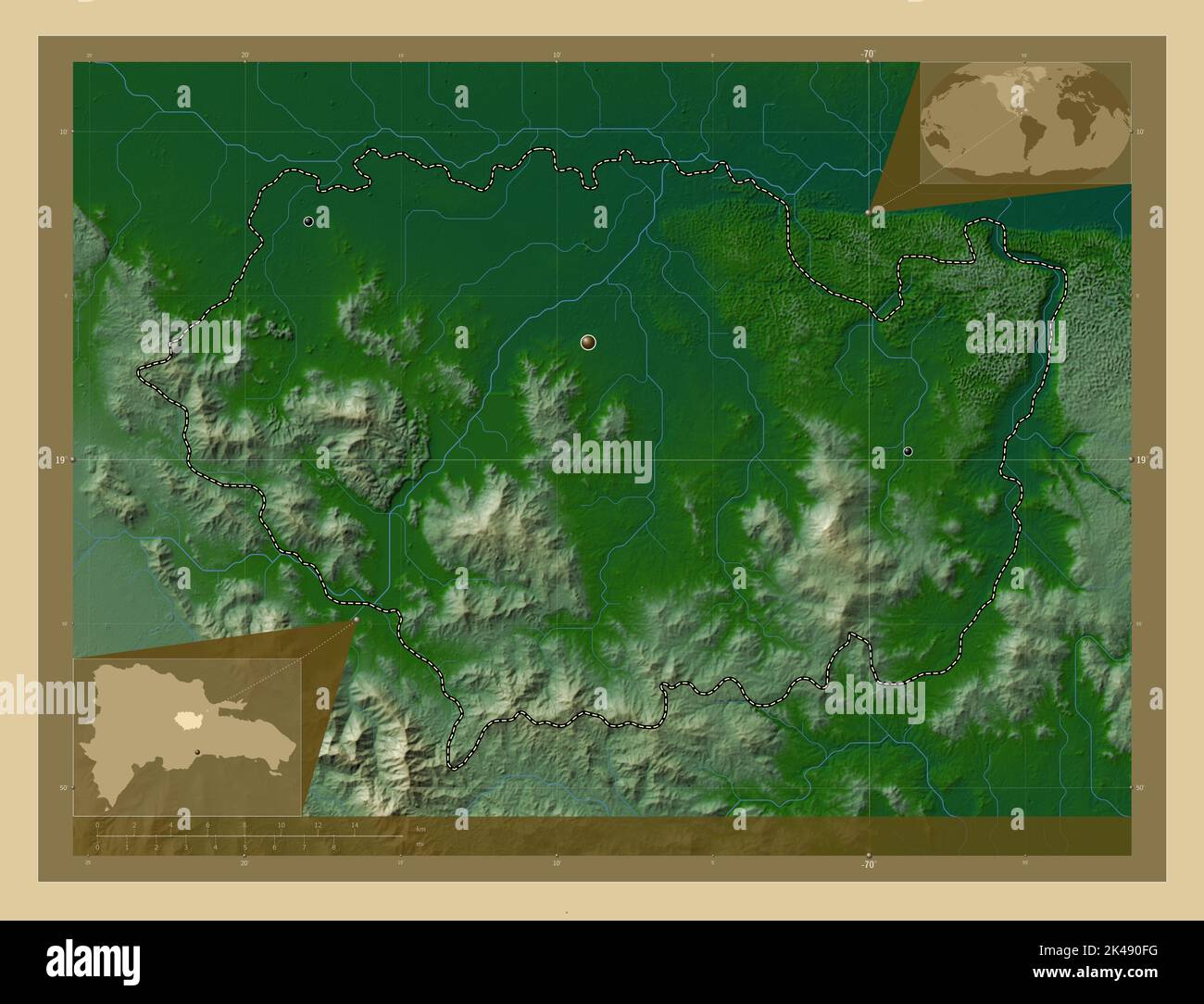Sanchez Ramirez, province of Dominican Republic. Colored elevation map ...