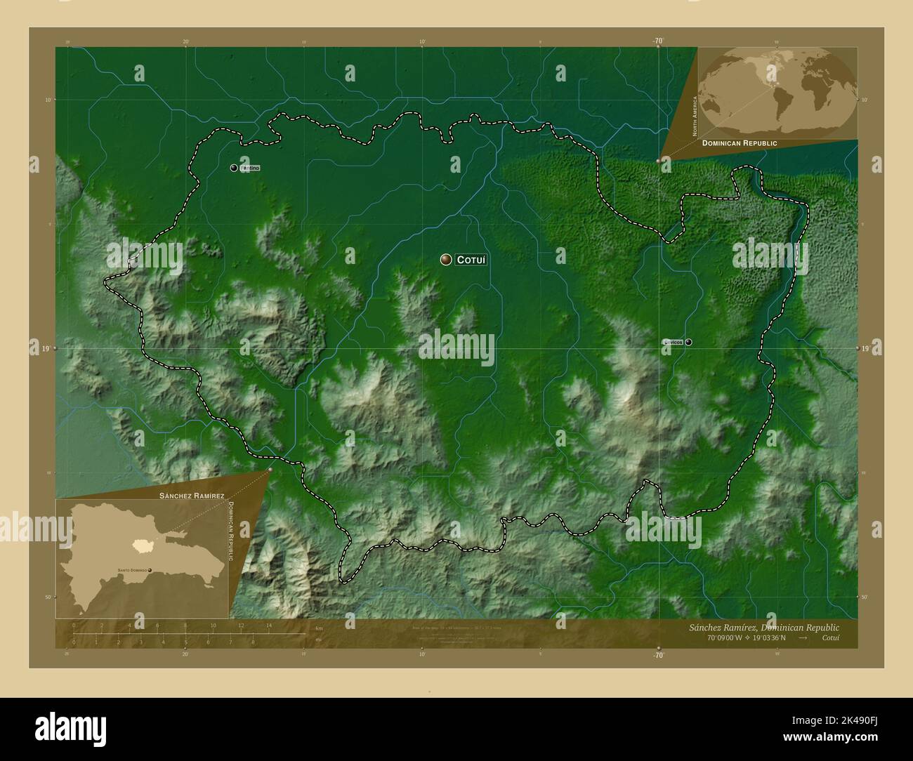 Sanchez Ramirez, province of Dominican Republic. Colored elevation map ...