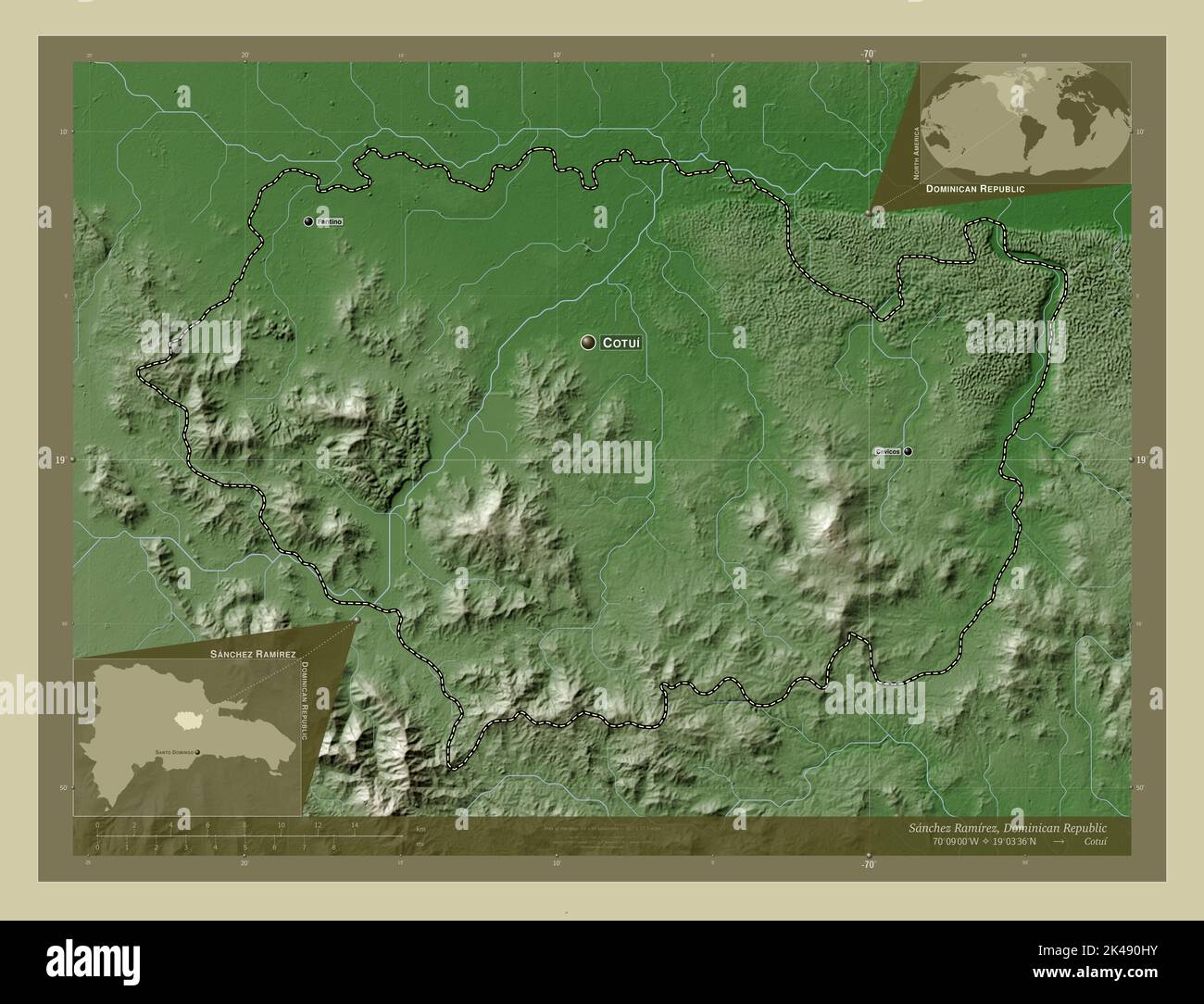 Sanchez Ramirez, province of Dominican Republic. Elevation map colored ...