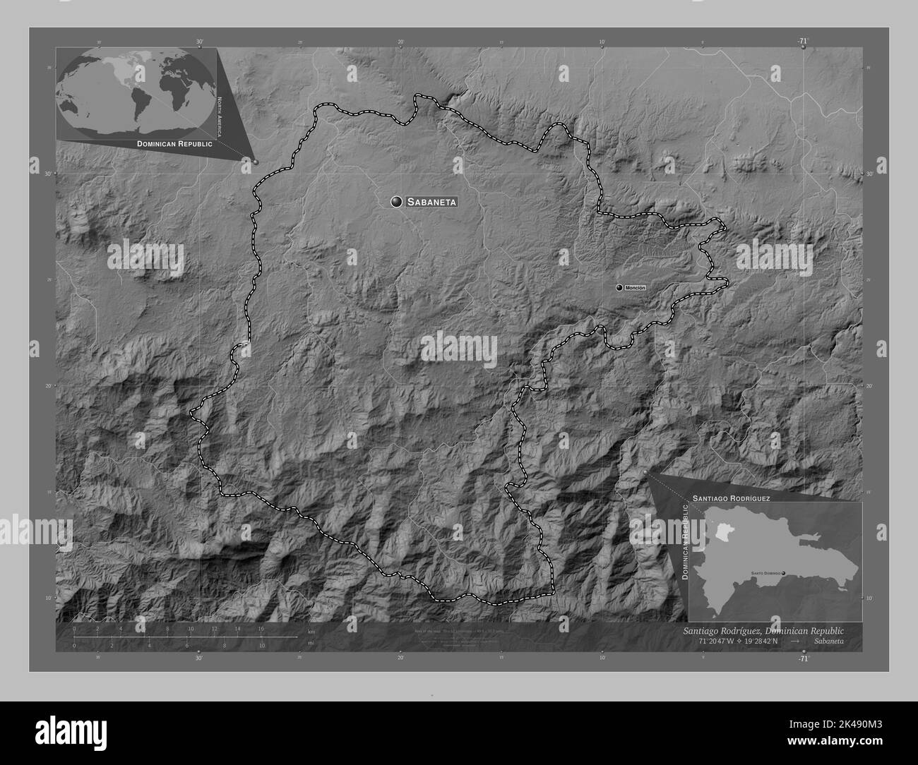 Santiago Rodriguez, province of Dominican Republic. Grayscale elevation ...