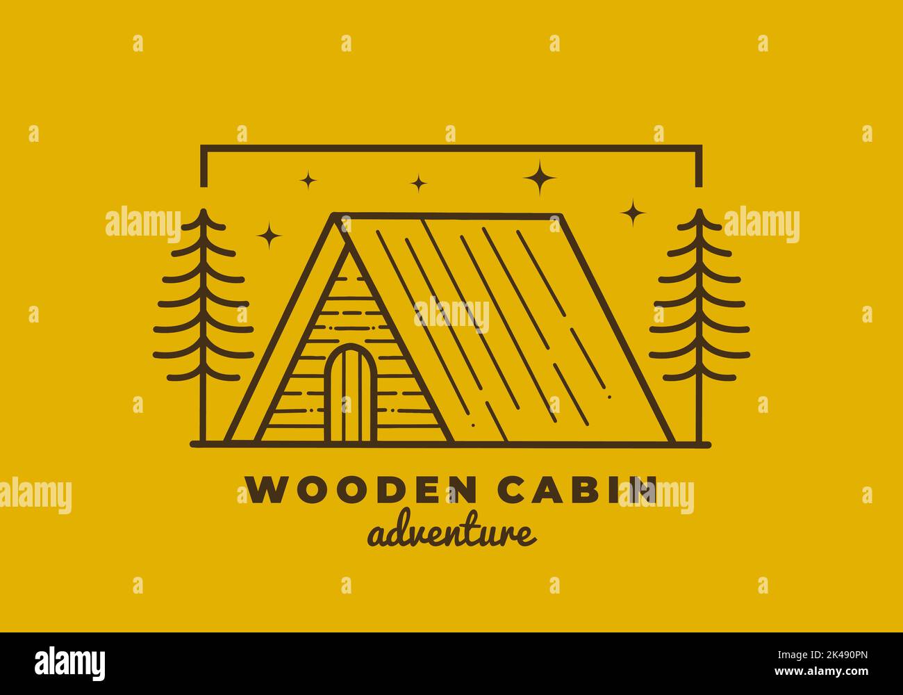 Retro line art illustration design of a log cabin Stock Vector Image ...