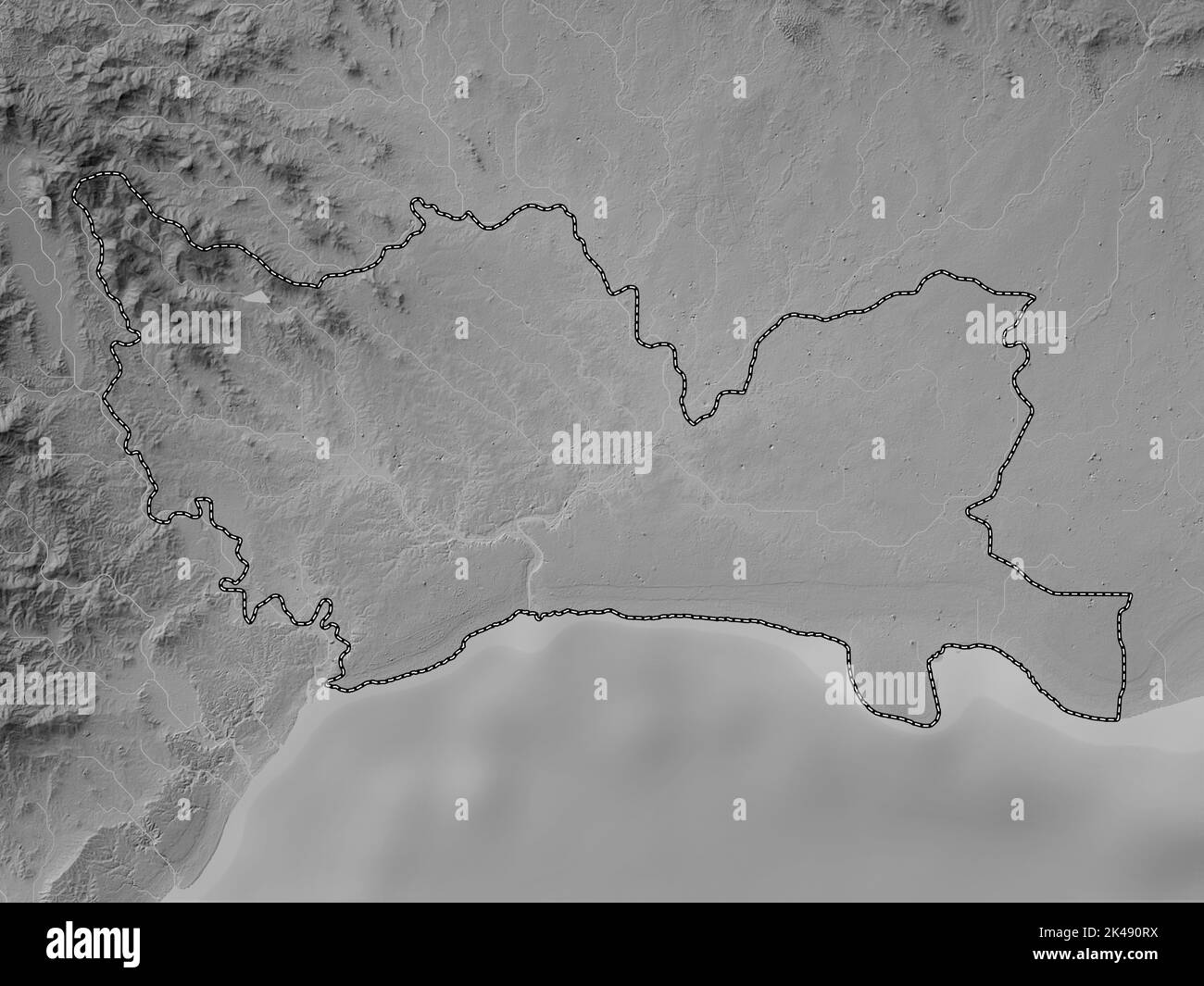 Santo Domingo, province of Dominican Republic. Grayscale elevation map ...