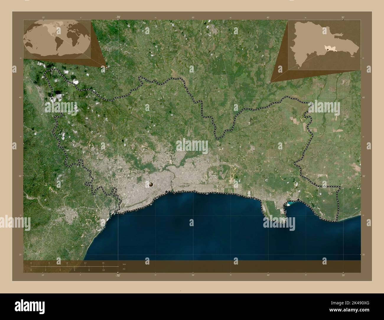 Santo Domingo, province of Dominican Republic. Low resolution satellite ...
