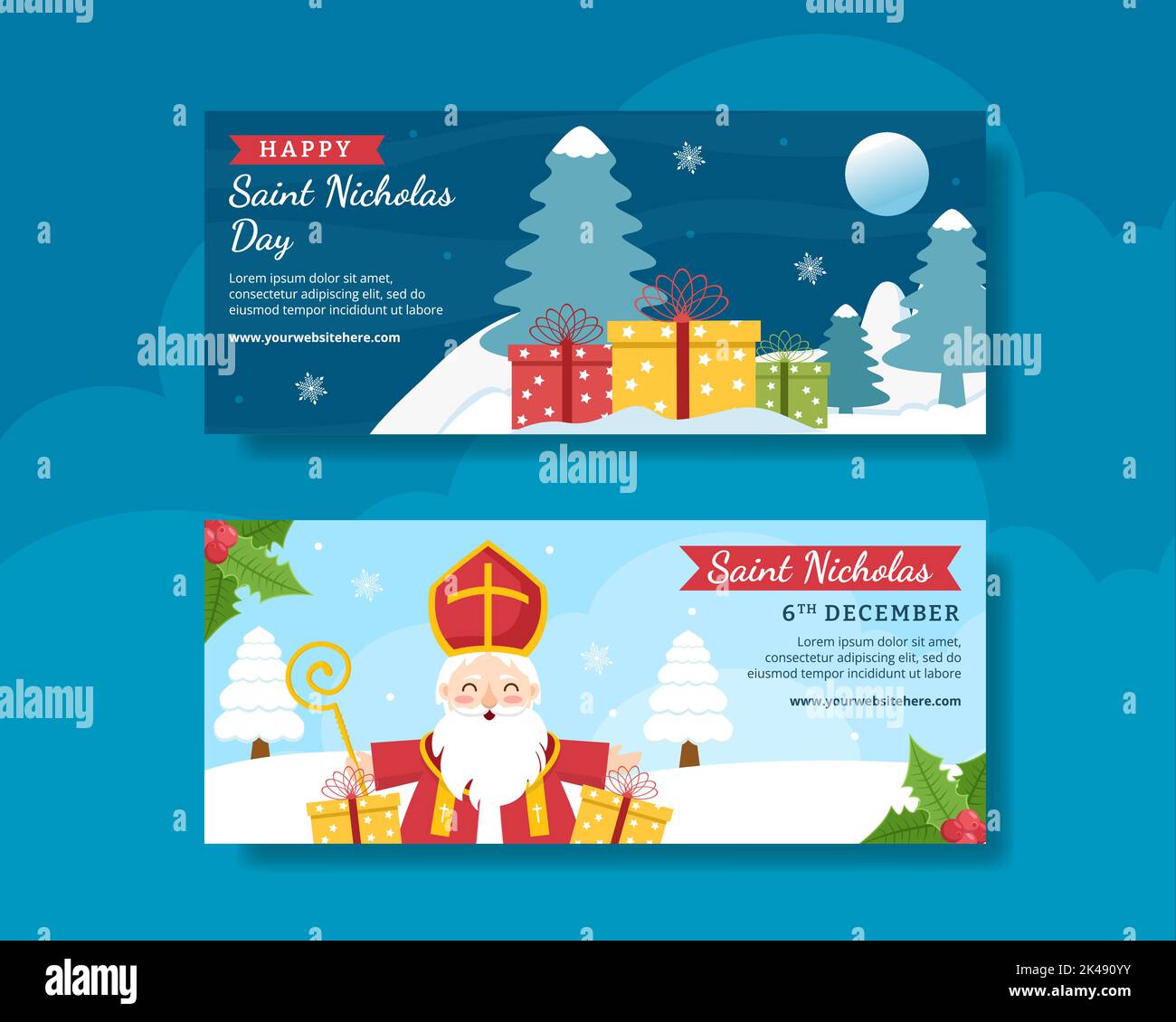 Saint Nicholas Day or Sinterklaas Horizontal Banner Template Hand Drawn ...