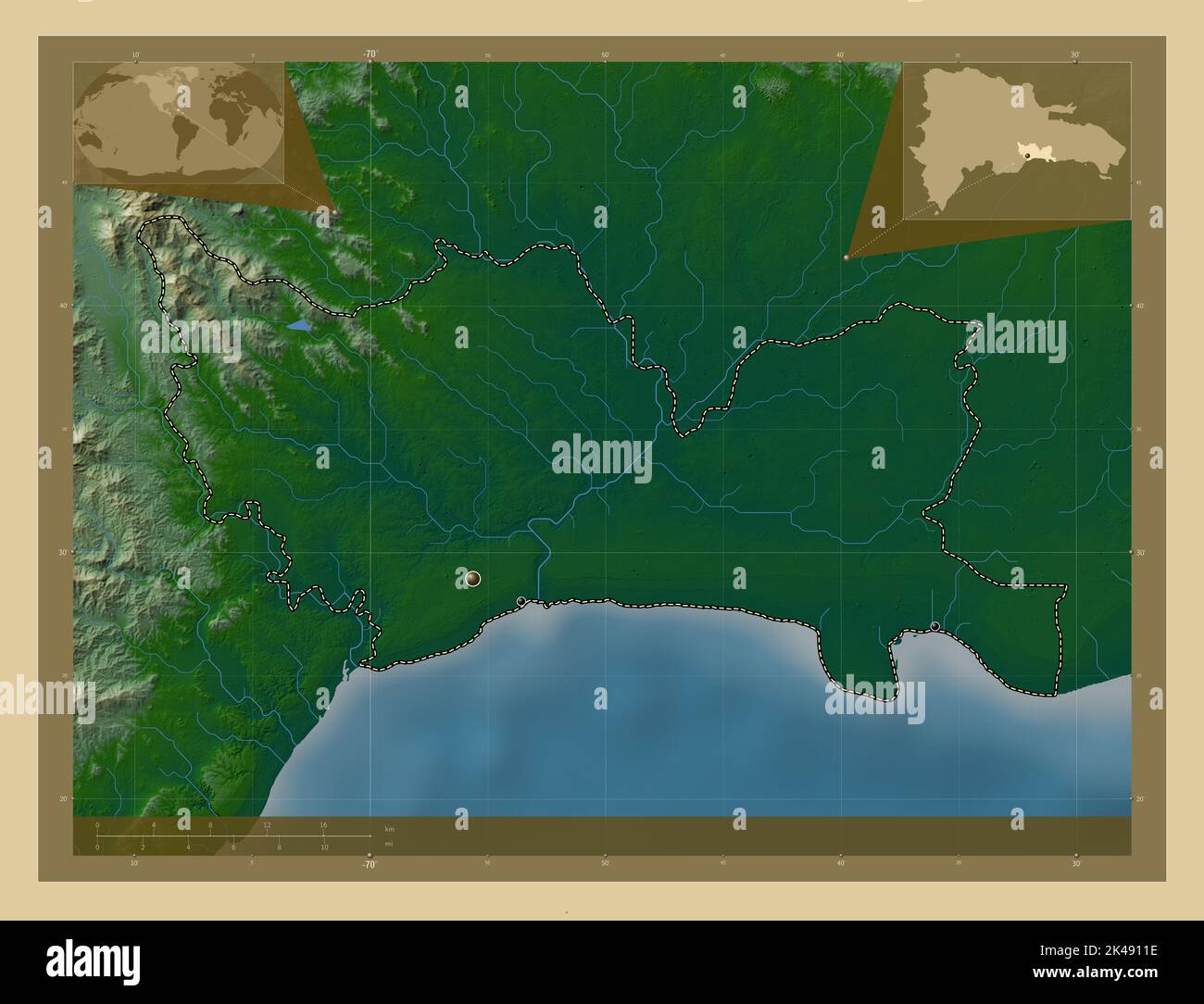 Santo Domingo, province of Dominican Republic. Colored elevation map ...