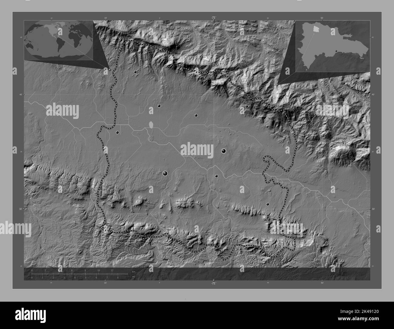 Valverde, province of Dominican Republic. Bilevel elevation map with ...