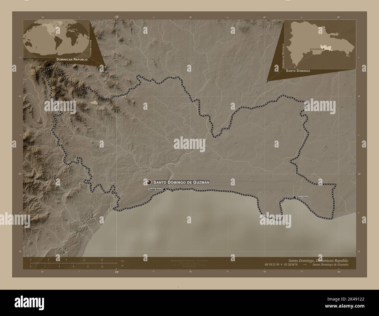 Santo Domingo, province of Dominican Republic. Elevation map colored in ...