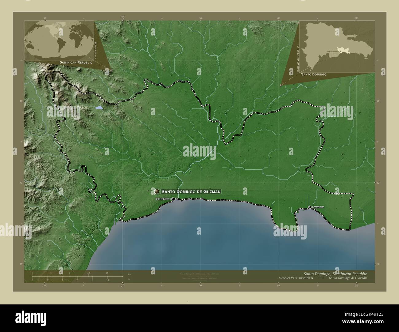 Santo Domingo, province of Dominican Republic. Elevation map colored in ...