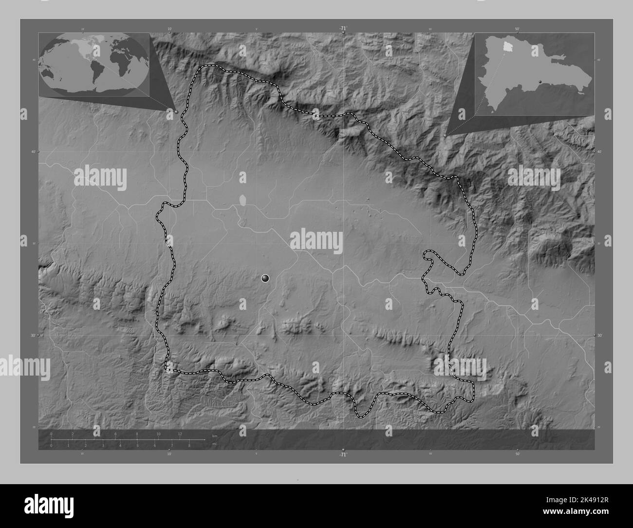 Valverde, province of Dominican Republic. Grayscale elevation map with ...