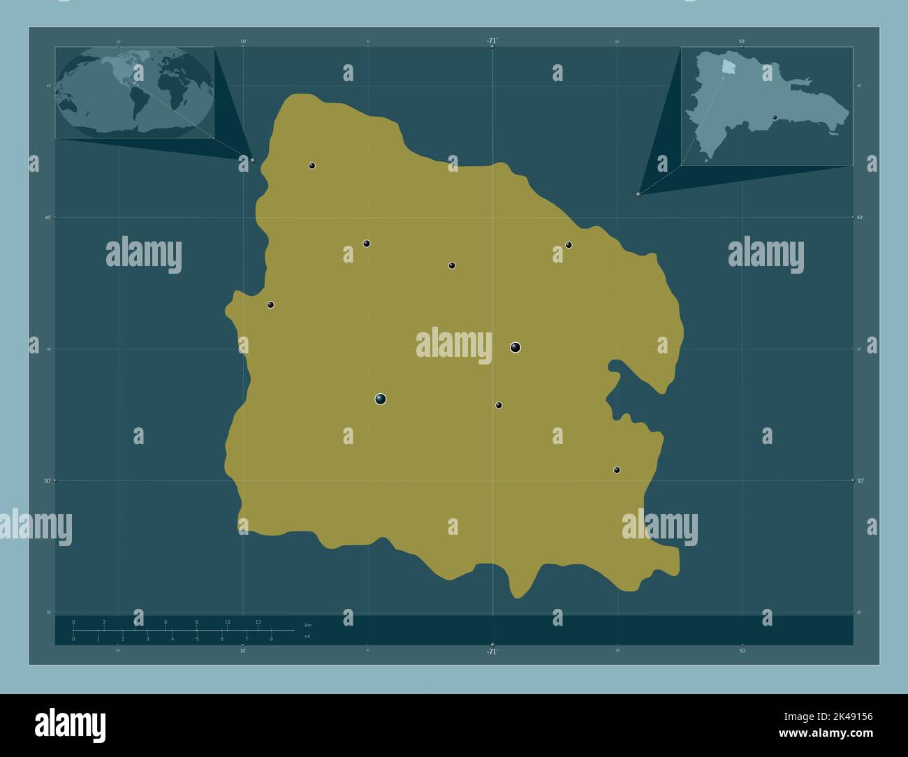 Valverde, province of Dominican Republic. Solid color shape. Locations ...