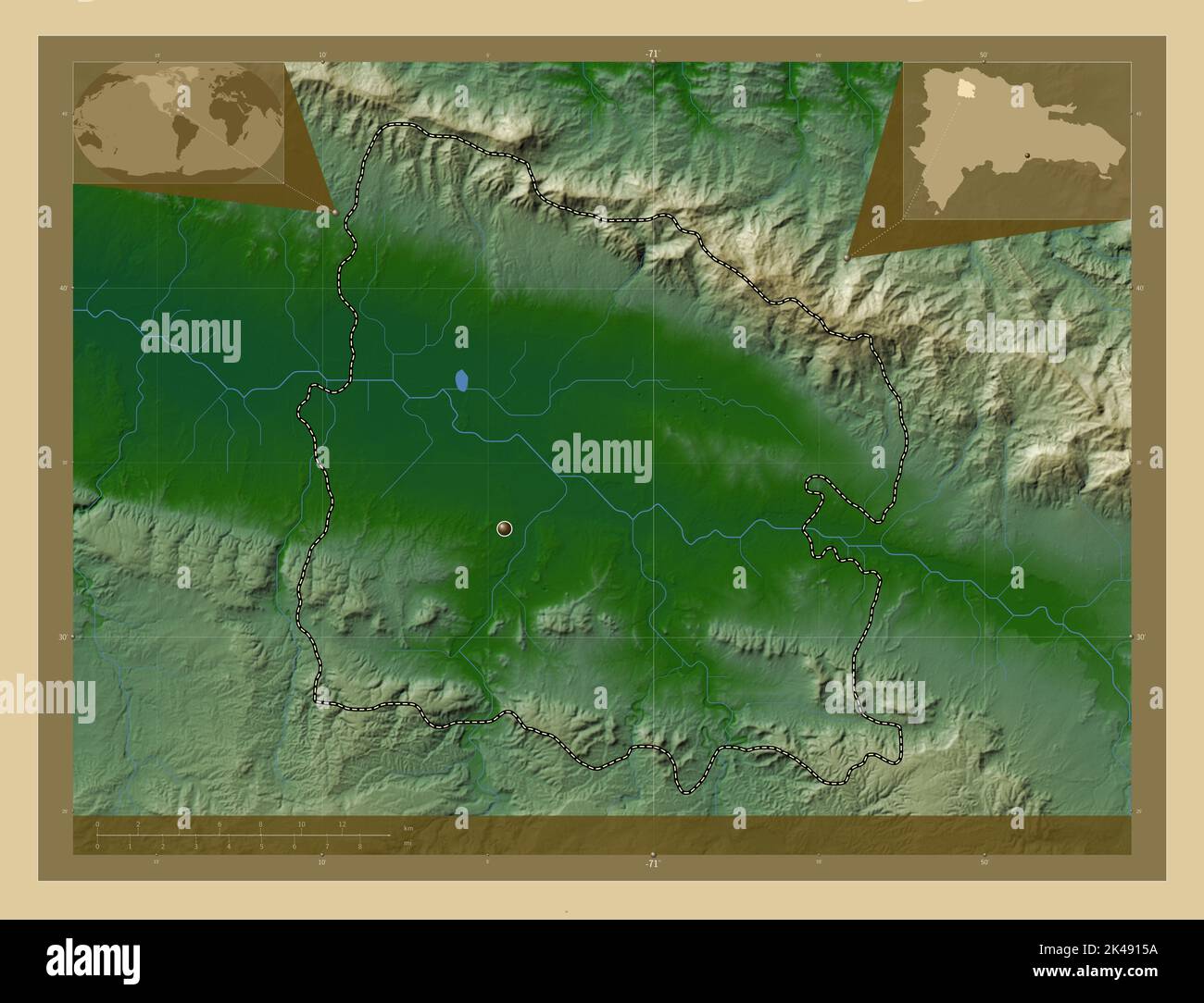 Valverde, province of Dominican Republic. Colored elevation map with ...