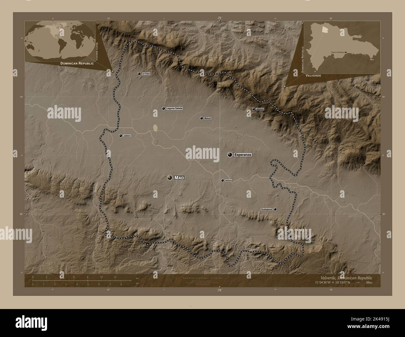 Valverde, province of Dominican Republic. Elevation map colored in ...