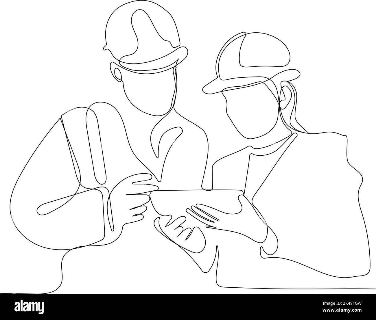 construction manager and engineer working on building site. Vector ...