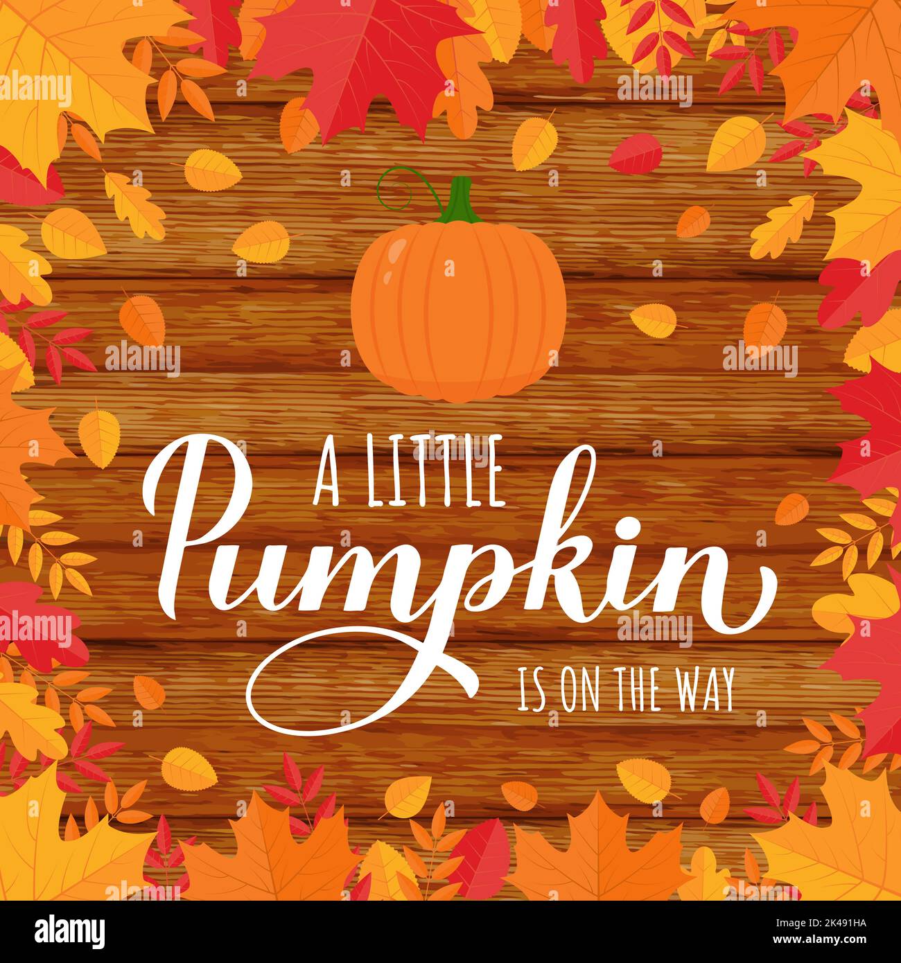 Little Pumpkin is on the way calligraphy lettering on fall wooden ...