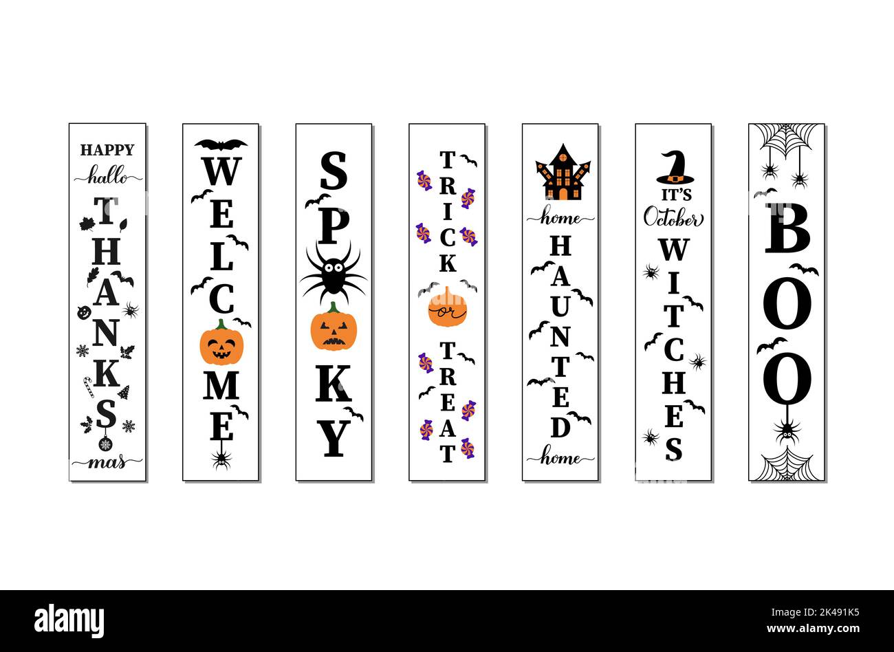 Halloween vertical signs set. Halloween decorations. Welcome home porch ...