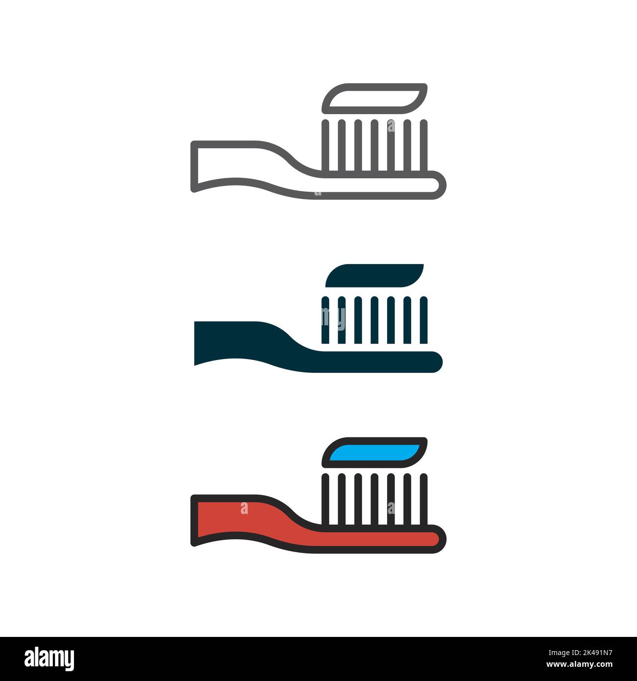 Toothbrush with toothpaste icon. Brush tooth line and glyph version ...