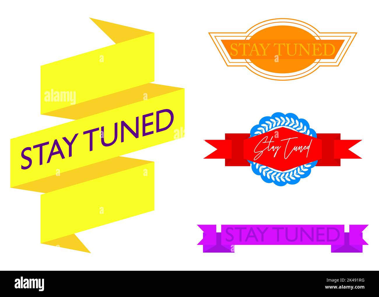 Set of ribbon with Stay Tuned text. Banner template. Label sticker ... Set of ribbon with Stay Tuned text. Banner template. Label sticker ...