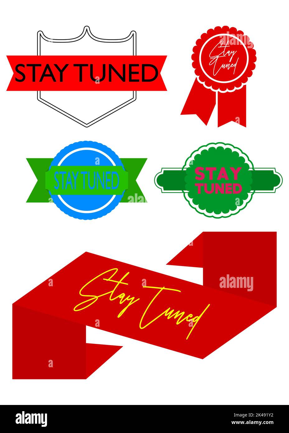 Set of ribbon with Stay Tuned text. Banner template. Label sticker ...