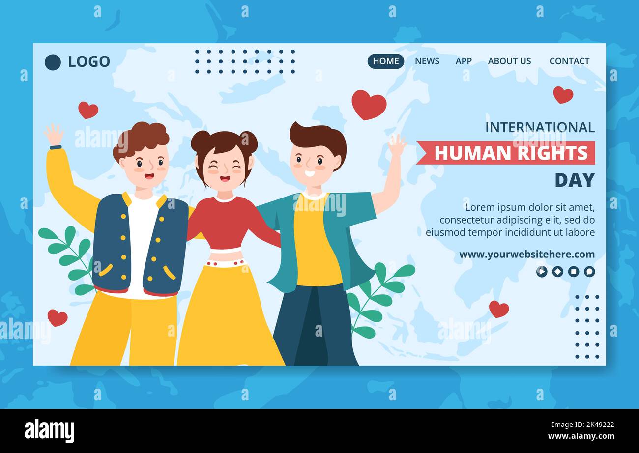 International Human Rights Day Landing Page Template Hand Drawn Cartoon ...
