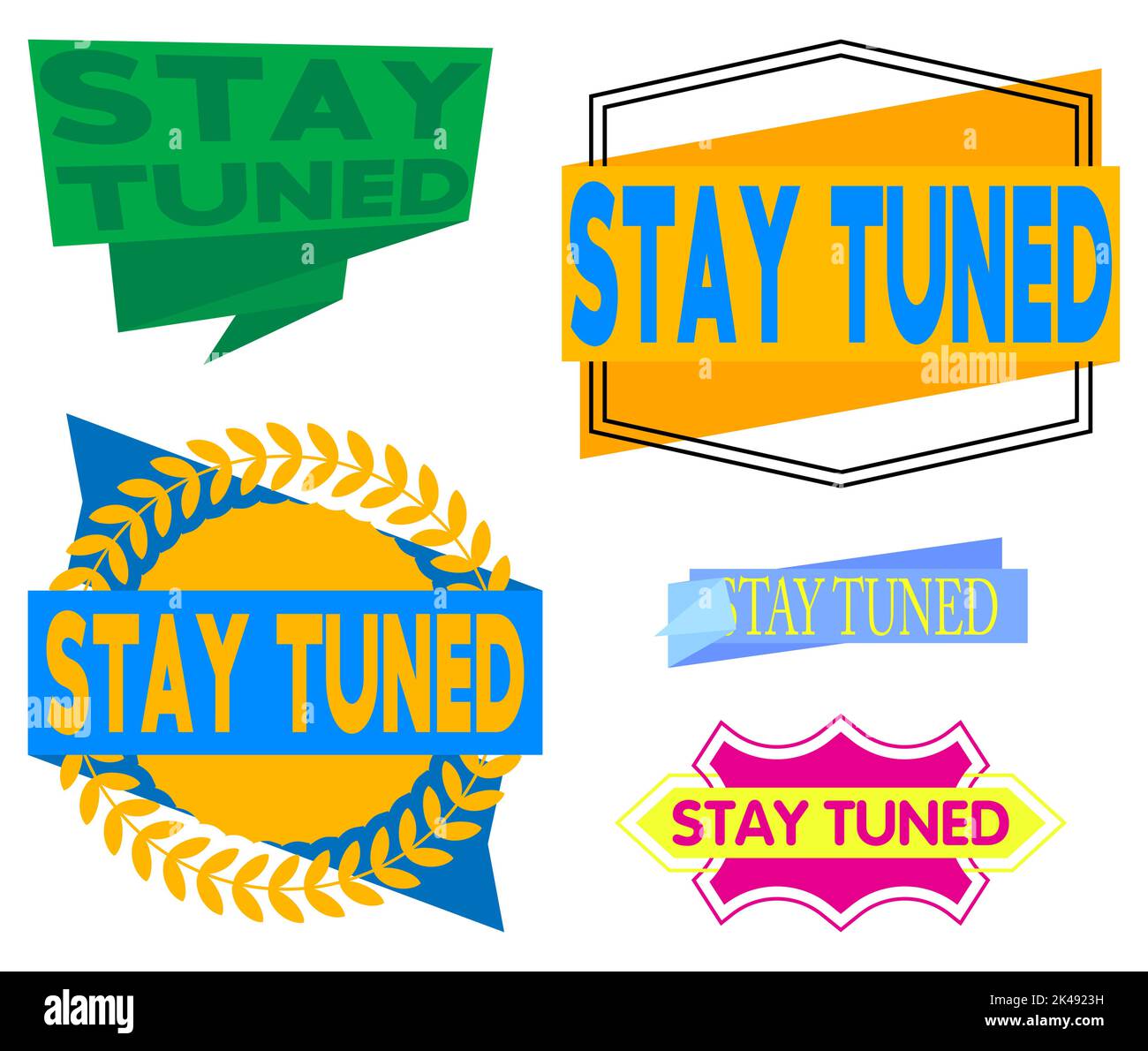 Set of ribbon with Stay Tuned text. Banner template. Label sticker ...