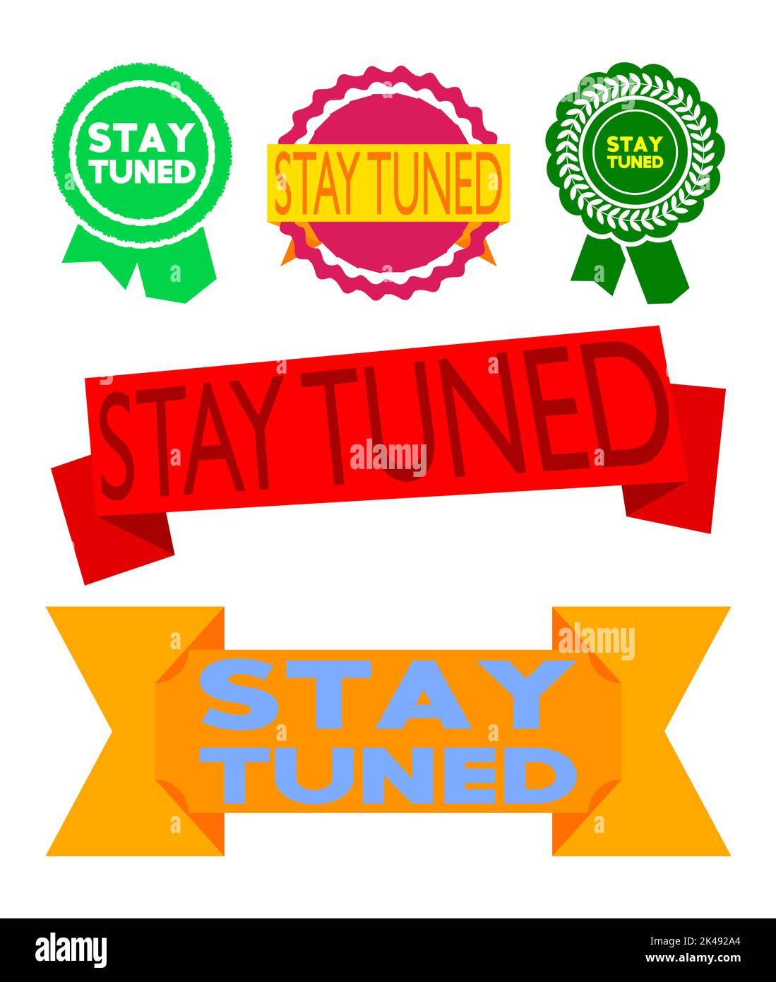 Set of ribbon with Stay Tuned text. Banner template. Label sticker ...