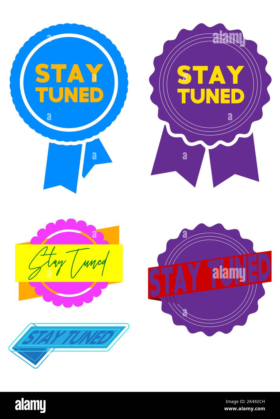 Set of ribbon with Stay Tuned text. Banner template. Label sticker ...
