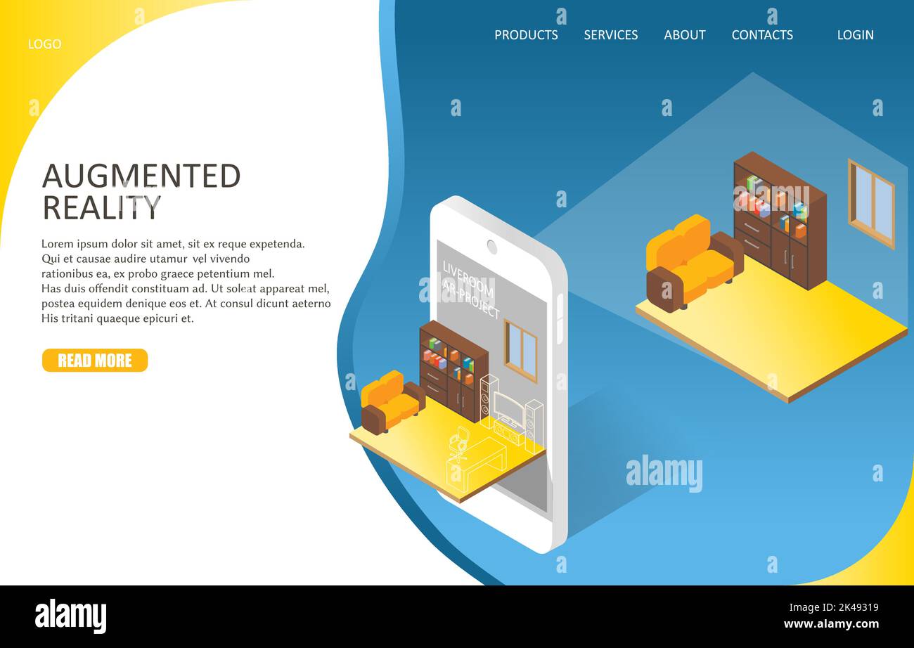 Augmented reality landing page website template. Vector isometric ... Augmented reality landing page website template. Vector isometric ...
