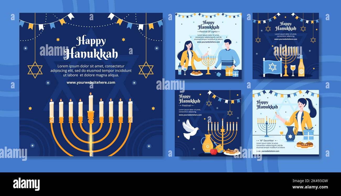 Happy Hanukkah Jewish Holiday Social Media Post Template Hand Drawn ...