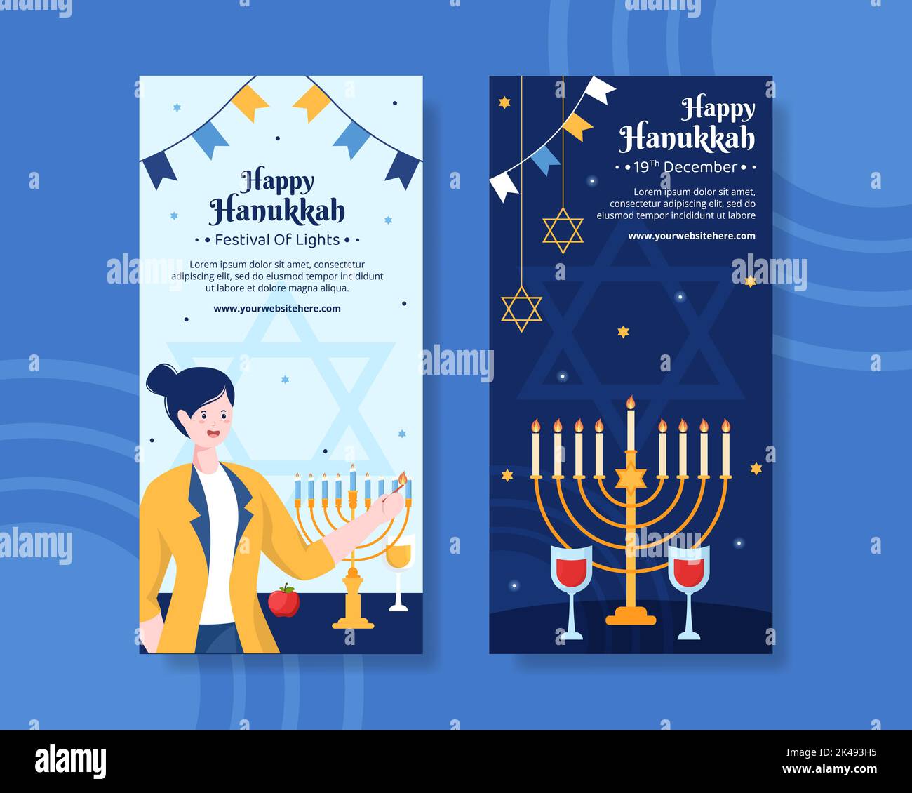 Happy Hanukkah Jewish Holiday Vertical Banner Template Hand Drawn ...
