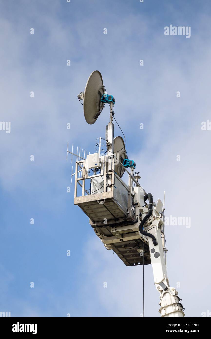 Satellite Communications System Raised On Platform To Relay Hd And 4k