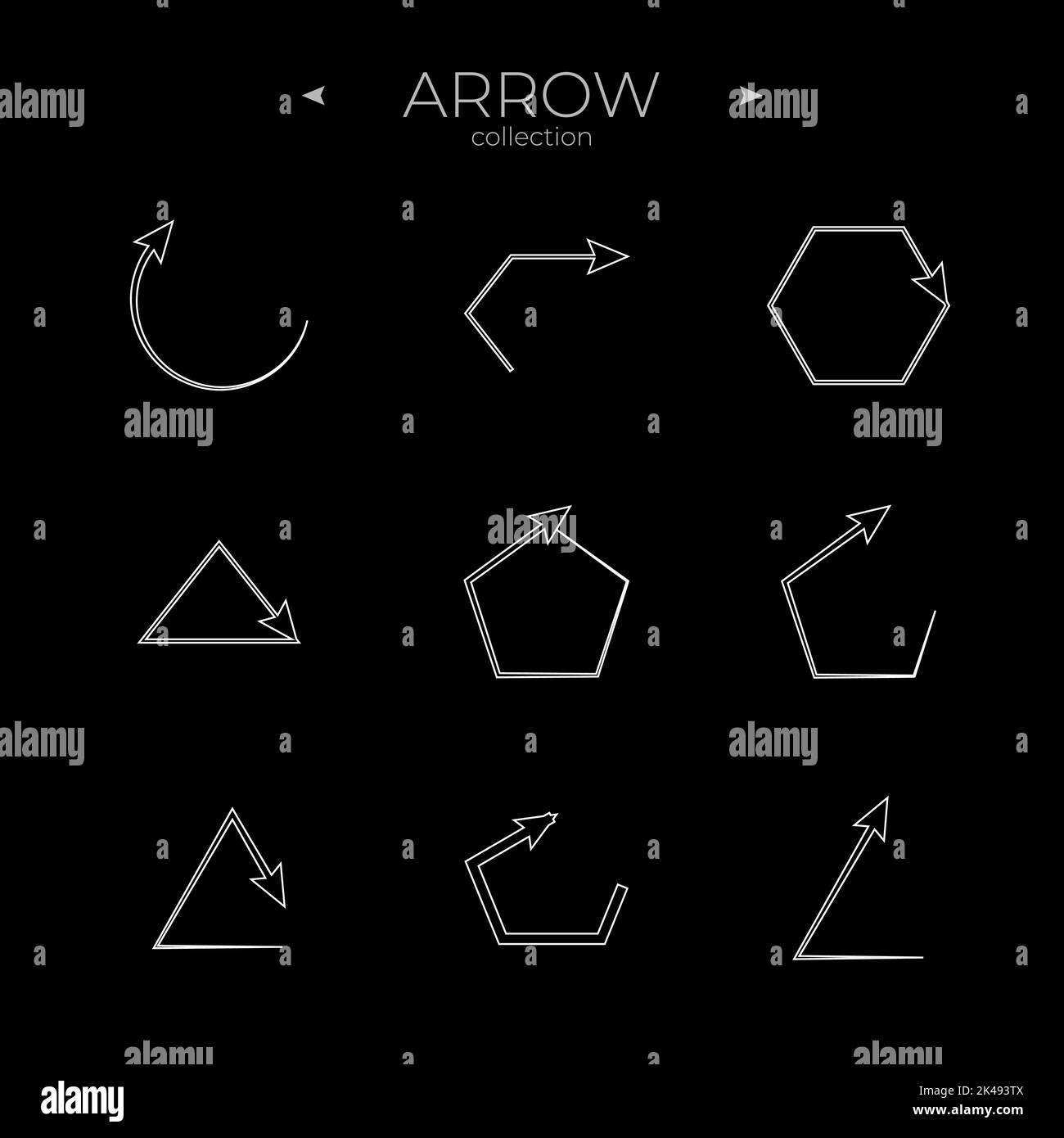 Simple set of arrow icons. Outline symbol collection. Arrow basic UI elements. For Web Graphics ...