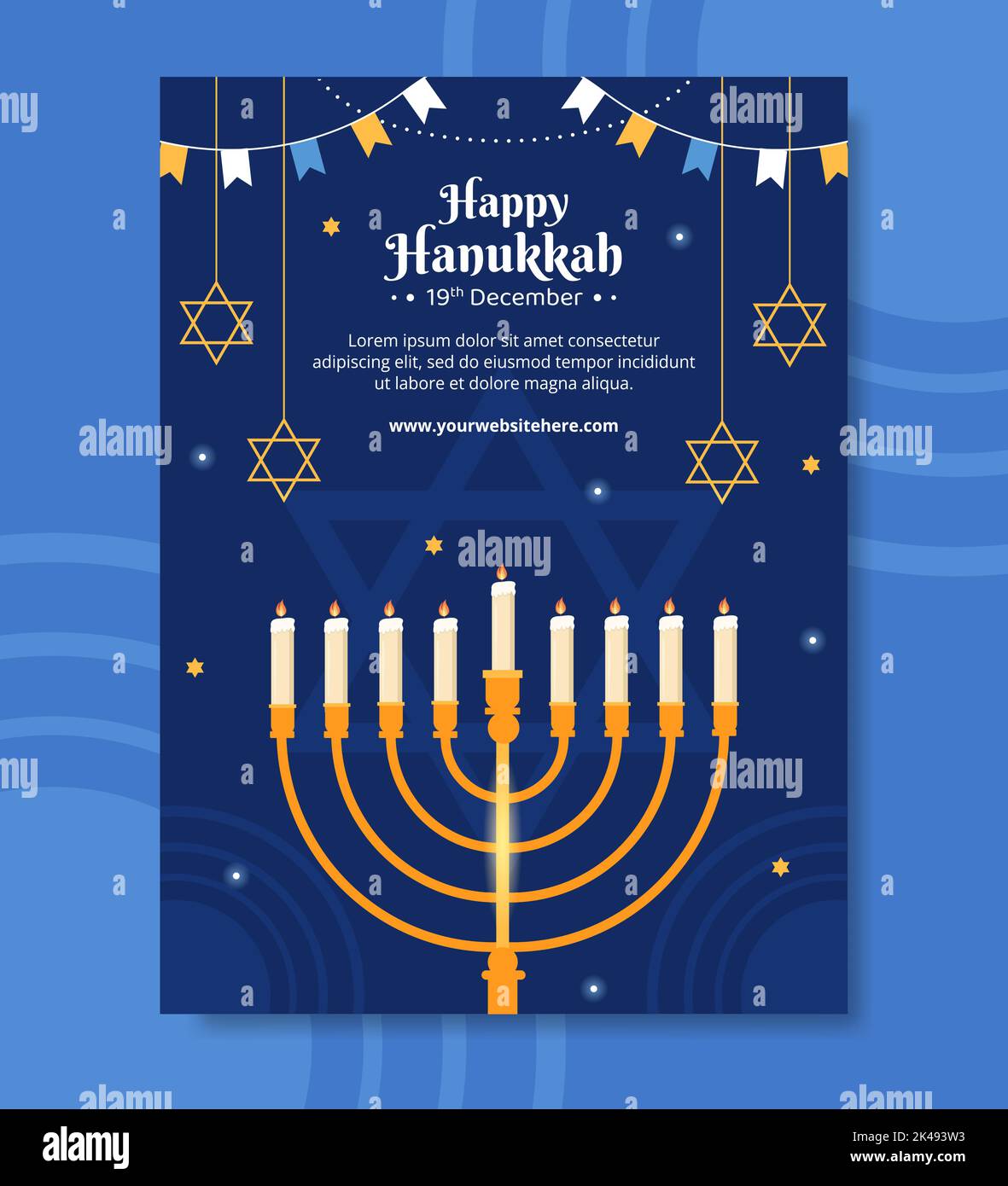 Happy Hanukkah Jewish Holiday Poster Template Hand Drawn Cartoon Flat ...
