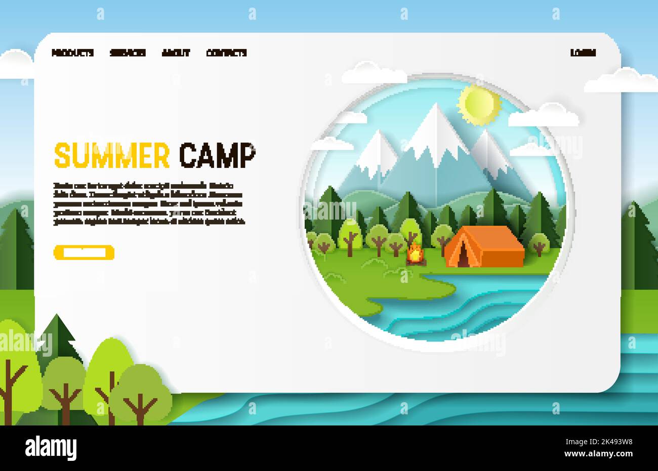 Summer camp landing page website template. Vector paper cut ...