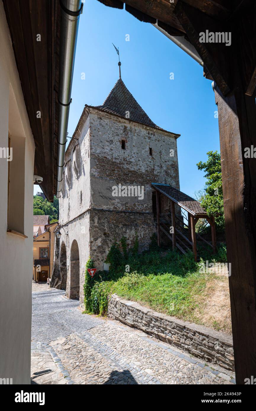 View of ancient defence tower called "Tailors' Tower" in the medieval ...