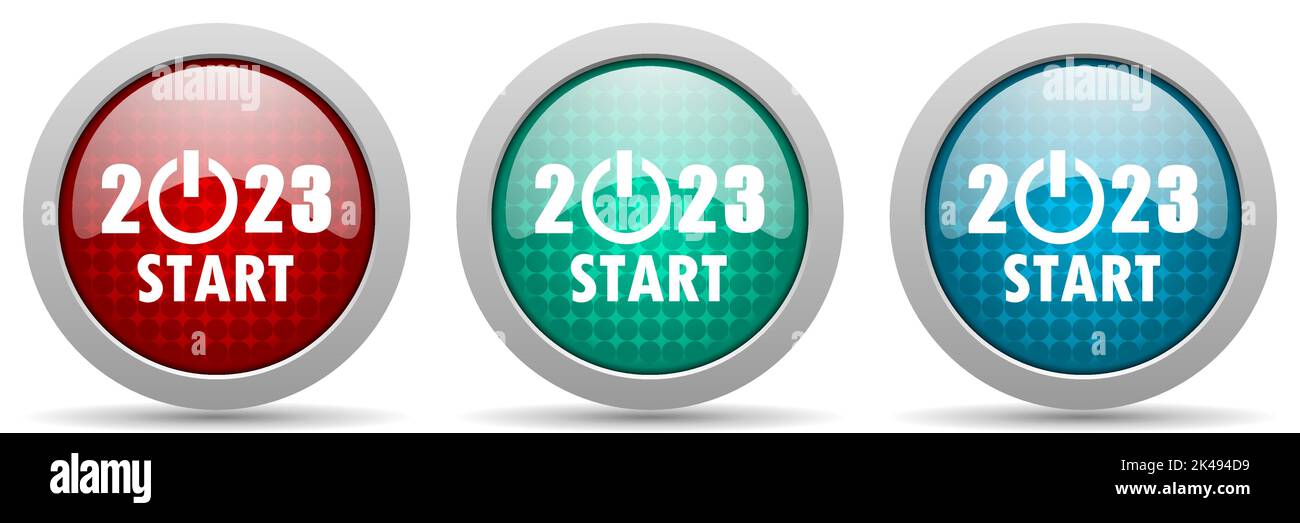 New year 2023 vector icon set, glossy web buttons collection Stock ...