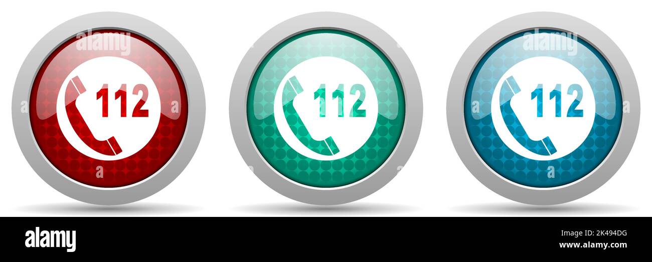 Emergency call vector icon set, glossy web buttons collection Stock ...