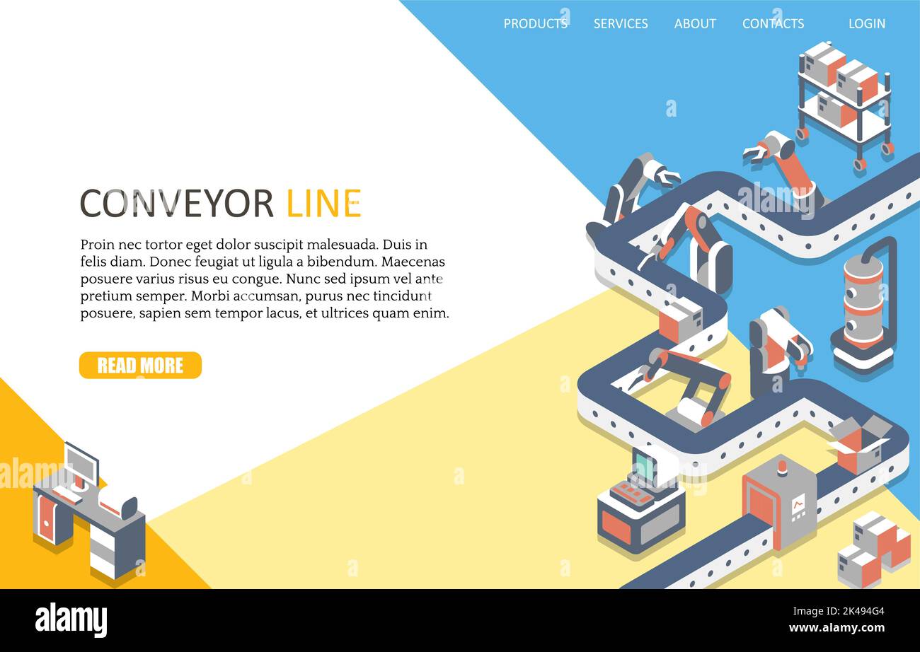 Conveyor line landing page website template. Vector isometric ...
