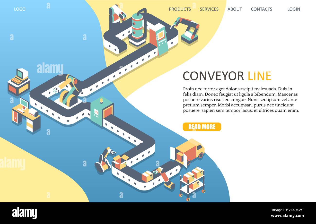 Automated production line landing page website template. Vector ...