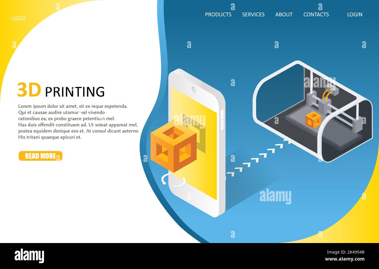 3D printing process landing page website template. Vector isometric ...