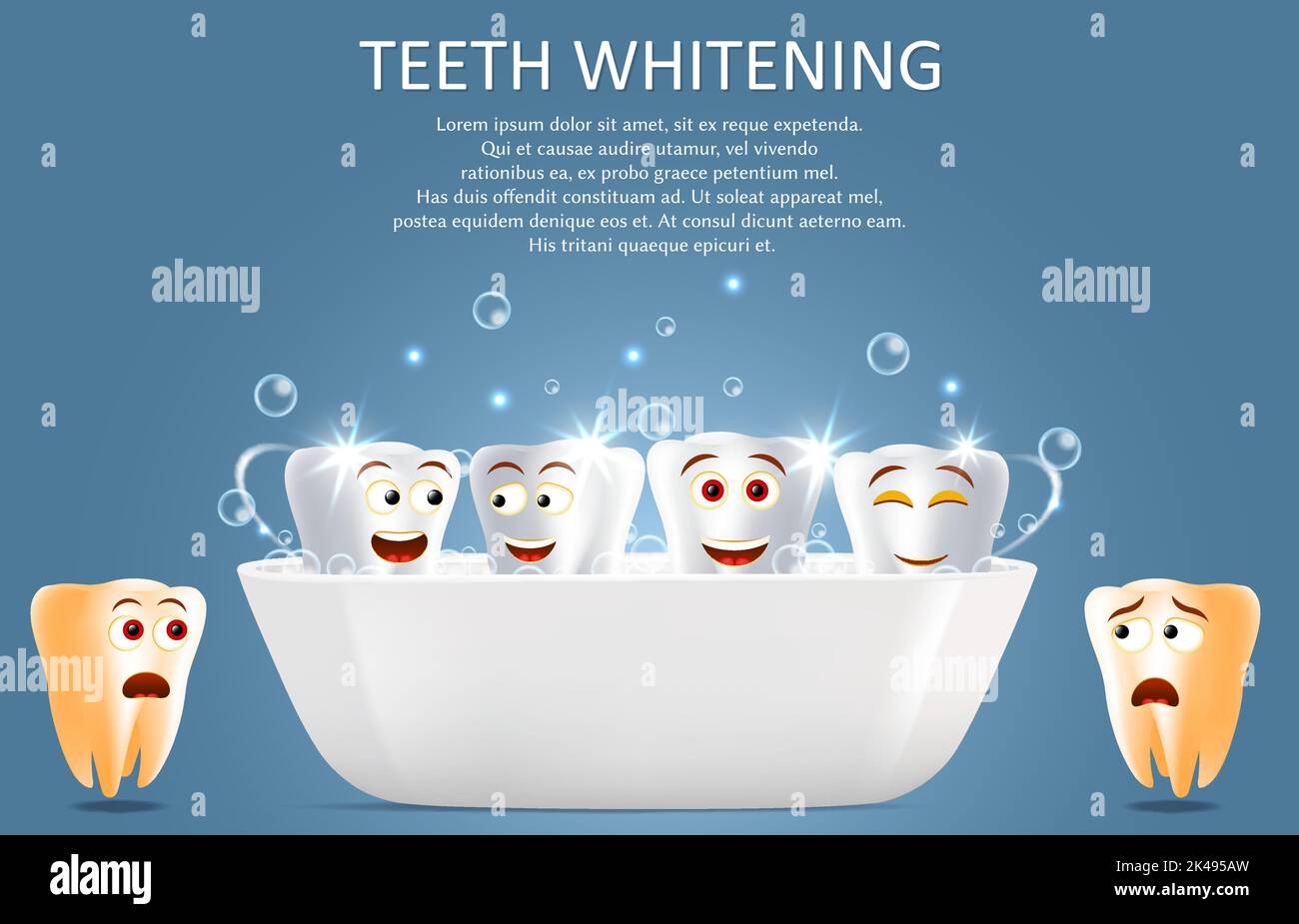 Teeth whitening vector poster banner template. Funny sad and happy ...