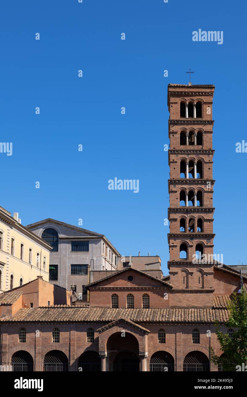 Basilica of Saint Mary in Cosmedin with medieval bell tower in Rome ...