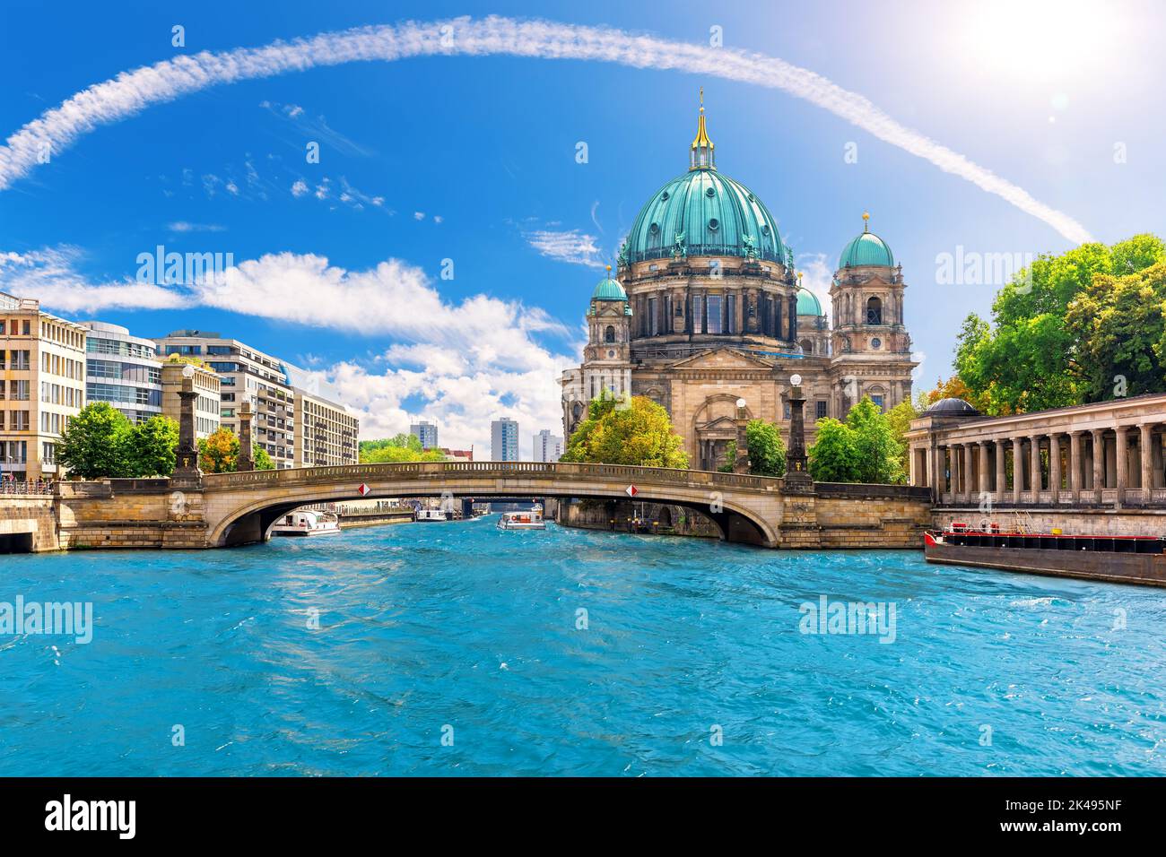 View of the bridges on the Spree and Attractive cathedral or Berliner ...